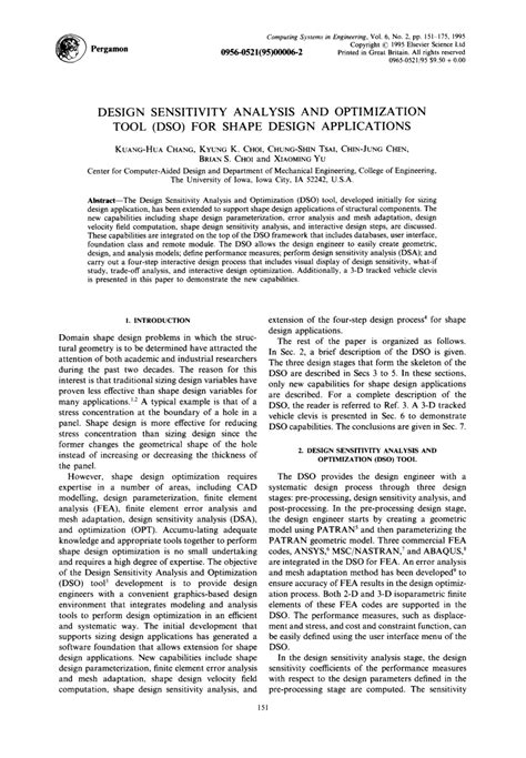 Pdf Design Sensitivity Analysis And Optimization Tool Dso For Shape