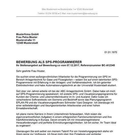 Bewerbung Als Sps Programmierer Sps Programmiererin