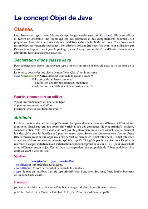 Le Concept Objet De Java Le Concept Objet De Java Classes Une Classe