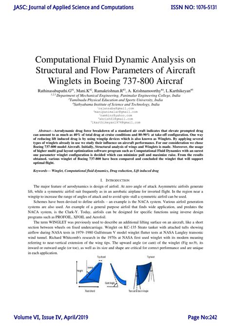 Pdf Computational Fluid Dynamic Analysis On Structural And Flow Parameters Of Aircraft