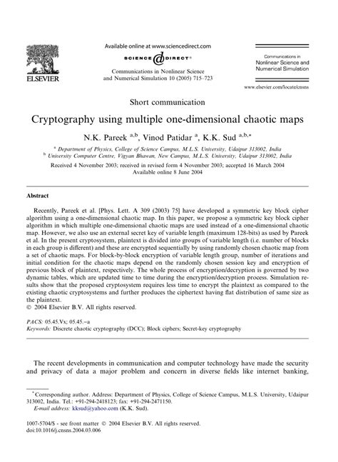 Pdf Cryptography Using Multiple One Dimensional Chaotic Maps