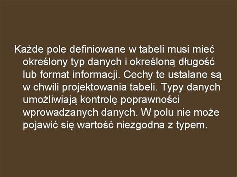 Typy Danych W Microsoft Access Bazy Danych Opracowa