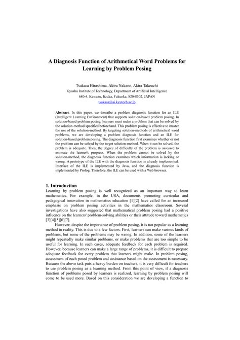 Pdf A Diagnosis Function Of Arithmetical Word Problems For Learning By Problem Posing