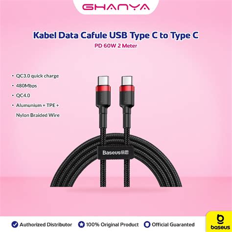 Jual Baseus Original Kabel Data Usb Type C To Type C 60w 3a Cafule 2m 200cm Pd 2 0 Qc 3 0 Fast