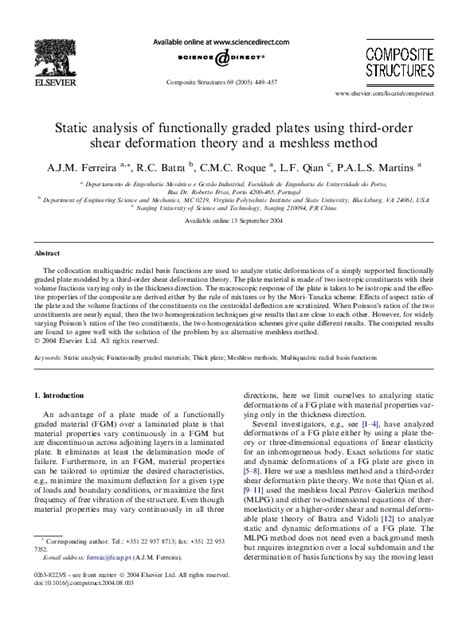 Pdf Static Analysis Of Functionally Graded Plates Using Third Order
