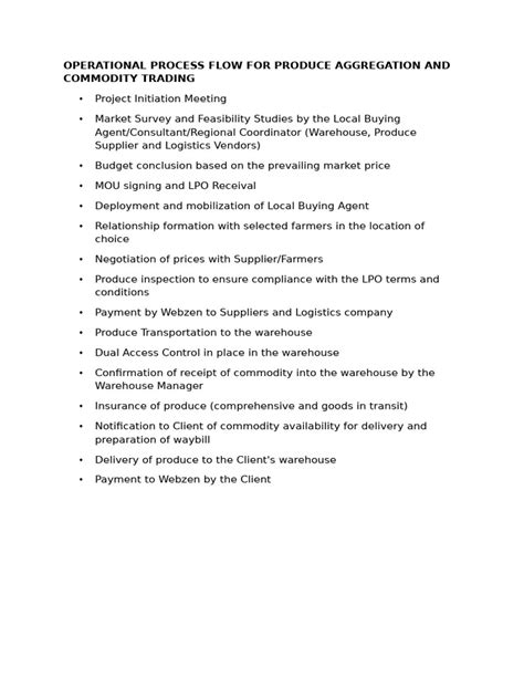 Operational Process Flow For Produce Aggregation And Commodity Trading