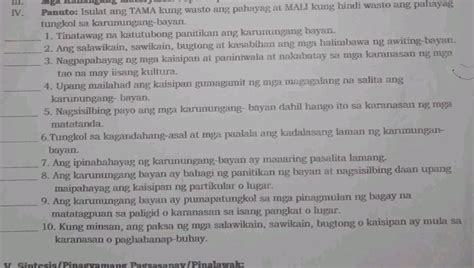 IV Panuto Isulat Ang TAMA Kung Wasto Ang StudyX