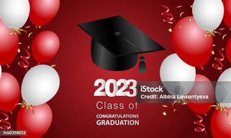 학교 졸업을 축하드립니다 2023 학년도 졸업 모자 색종이 및 풍선 축하 배너 학습 교육 학교 아카데미 2023년에 대한 스톡 벡터 아트 및 기타 이미지 Istock