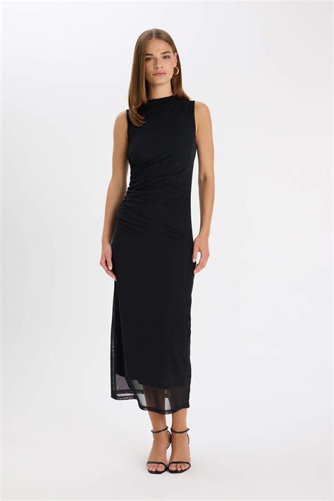 Siyah Kad N Bodycon V Cudu Saran Yar M Bal K Yaka Basic D Z T L Kolsuz Maxi Elbise