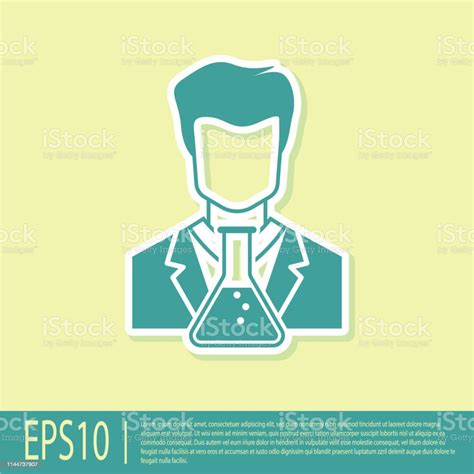 녹색 과학자와 테스트 튜브 아이콘 노란색 배경에 고립 과학자 화학자는 실험실 플라스 크를 분석 합니다 평면 디자인입니다 벡터 일러스트 개념에 대한 스톡 벡터 아트 및 기타