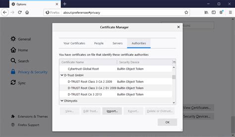 Certificate Management Under Mozilla Firefox Client Authentifizierung