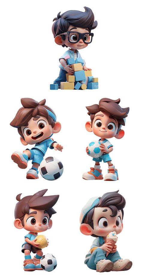 素材组合 通用3d卡通感可爱小男孩儿童人物贴纸