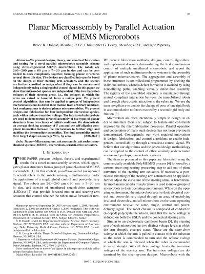 Planar Microassembly By Parallel Actuation Of Mems Microrobots