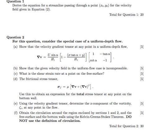 Solved Question 1 Derive The Equation For A Streamline