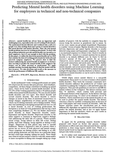 Predicting Mental Health Disorders Using Machine Learning Pdf