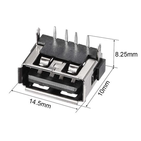 Usb Connector On Pcb “a” Type Female Short Body Insert Through Hole