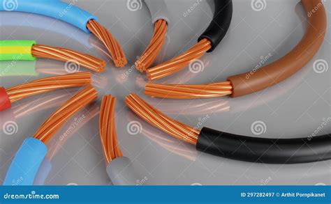 D Rendering Of Standard Color Code For Electrical Wiring On A White Background Phase System