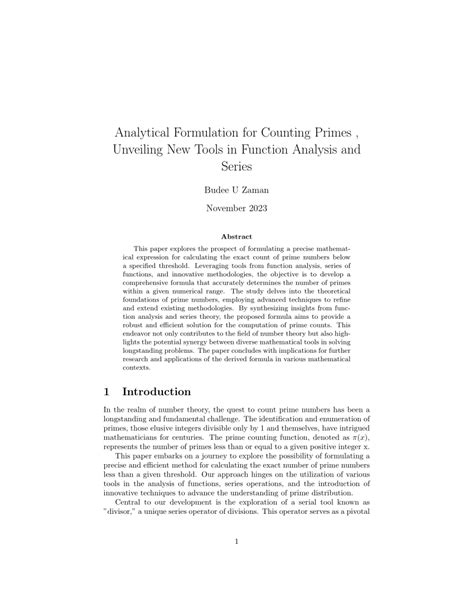 Pdf Analytical Formulation For Counting Primes Unveiling New Tools