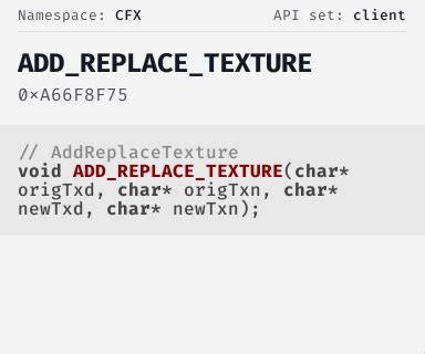 AddReplaceTexture FiveM Natives Cfx Re Docs