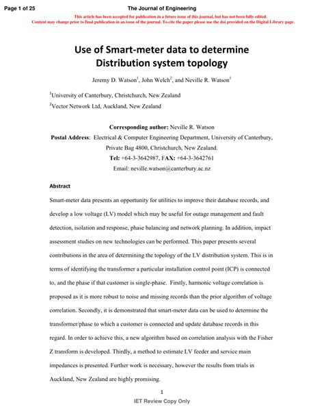 Pdf Use Of Smart Meter Data To Determine Distribution System Topology