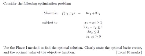 Solved Consider The Following Optimisation Problem Minimise