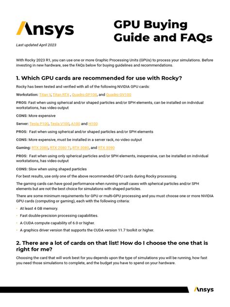Rocky Dem Gpu Buying Guide And Faqs Pdf Graphics Processing Unit Computer Engineering