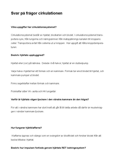 Cirkulationen Medicin Svar På Frågor Cirkulationen Vilka Uppter