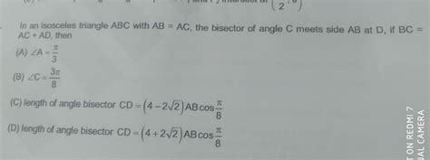 Solved In An Isosceles Triangle Abc With Ab Ac The Bisector