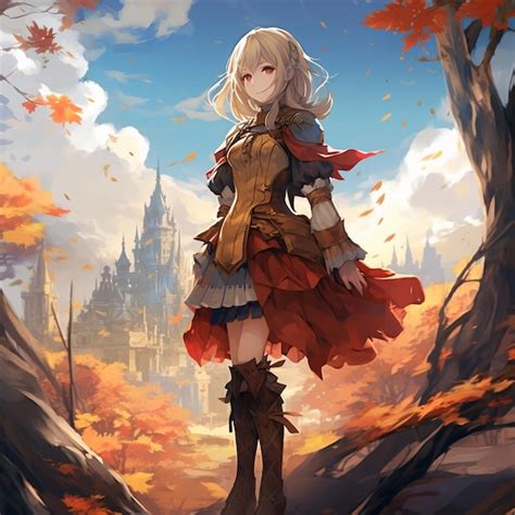 Premium Photo Anime Girl In A Red Dress Standing In A Forest With A