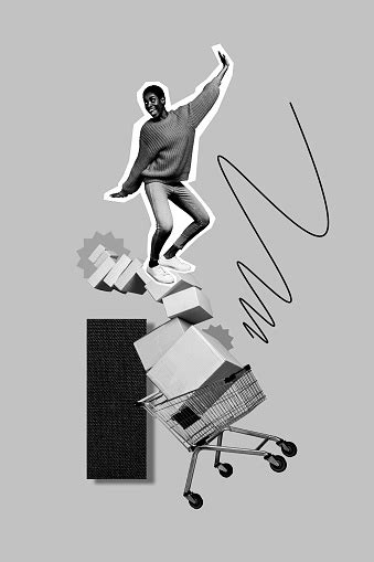 크리 에이 티브 사진 3d 콜라주 아트 워크 포스터 엽서 쇼핑 스탠드 높이 떨어지는 후 행복 한 사람의 그림 배경에 고립 된 18 19세에 대한 스톡 사진 및 기타 이미지