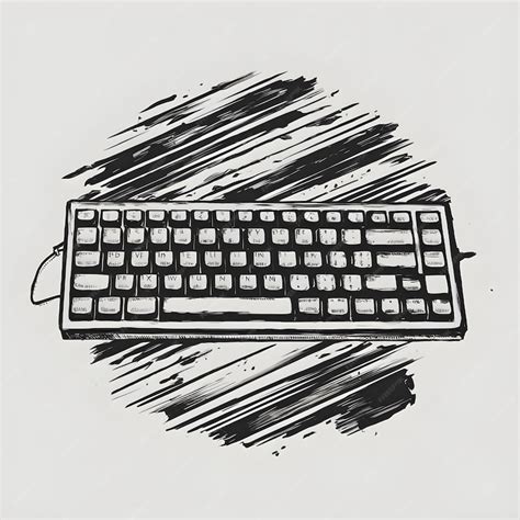 Keyboard Vector Pencil Ink Sketch Drawing Black And White Monochrome Engraving Style Premium