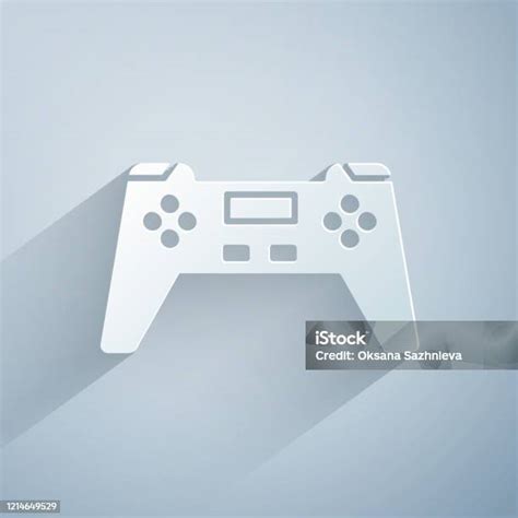 종이 컷 게임 패드 아이콘 회색 배경에 격리 게임 컨트롤러 종이 아트 스타일입니다 벡터 일러스트레이션 Brand Name