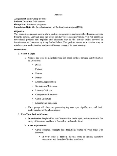 Podcast Assignment Pdf Podcast Concept