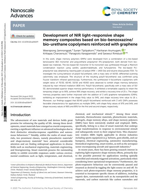 Pdf Development Of Nir Light Responsive Shape Memory Composites Based On Bio Benzoxazinebio
