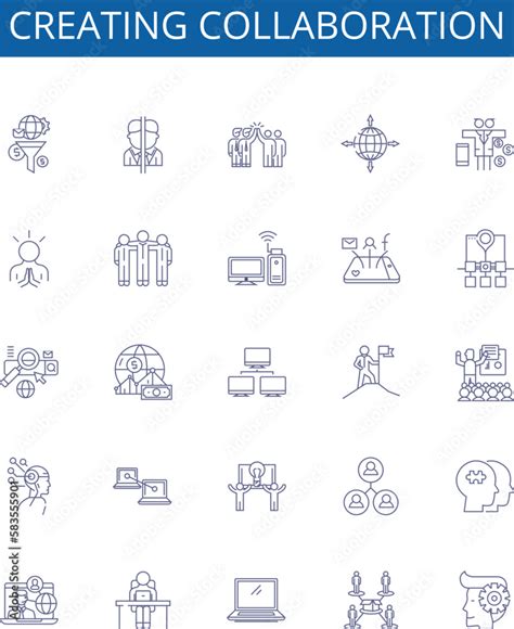 Creating Collaboration Line Icons Signs Set Design Collection Of Cooperating Uniting Pooling