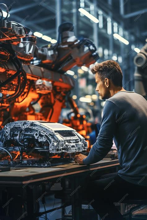 Ingeniero Sentado Frente A Una Computadora Y Programando Robots En La