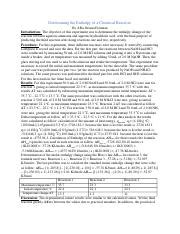 Enthalpy Of A Chemical Reaction Lab Report Docx Determining The