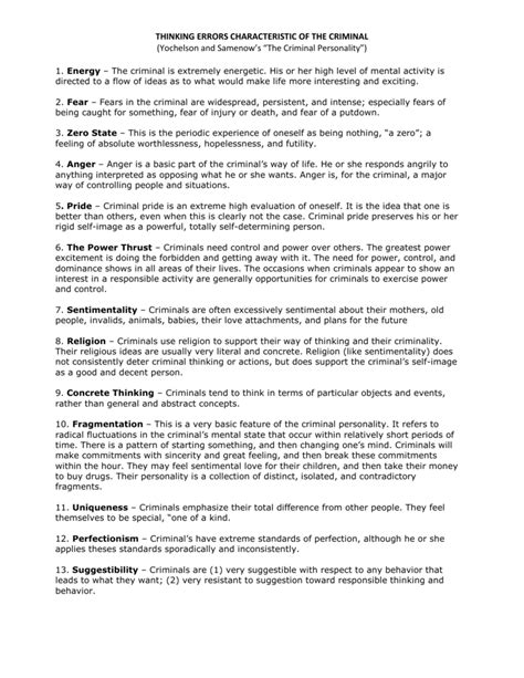 Criminal Thinking Errors Worksheets