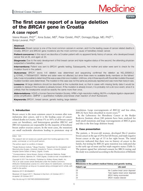 Pdf The First Case Report Of A Large Deletion Of The Brca1 Gene In