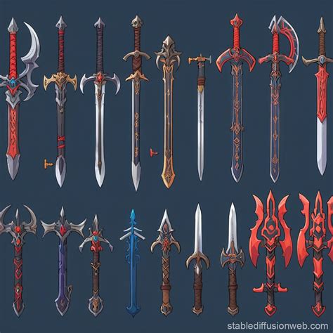Fantasy RPG Game Weapons Concept Art Stable Diffusion Online