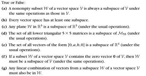 Solved True Or False A A Nonempty Subset W Of A Vector