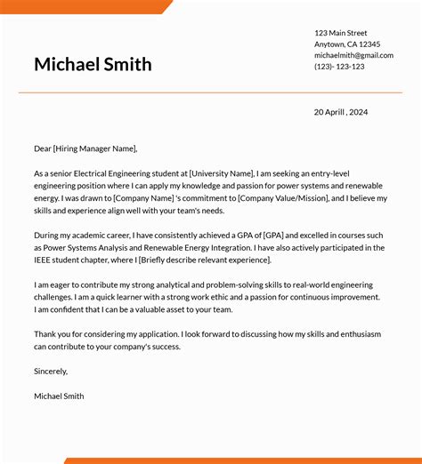 Engineering Cover Letter Sample Electrical Engineer Cover Letter