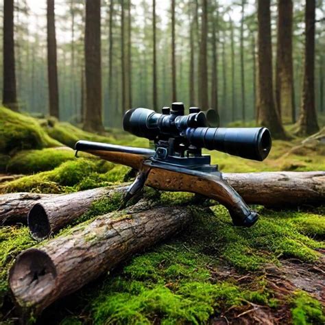 A Small Gun With A Long Stick On It Sits In A Forest Premium Ai