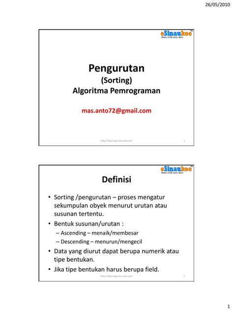 Pdf Pengurutan Sorting Algoritma Pemrograman · Pdf File26052010 3 Tiga Algoritma Sorting