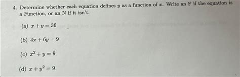 Solved Determine Whether Each Equation Defines Y ﻿as A