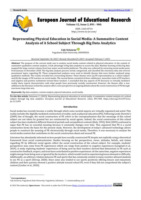 Pdf Representing Physical Education In Social Media A Summative