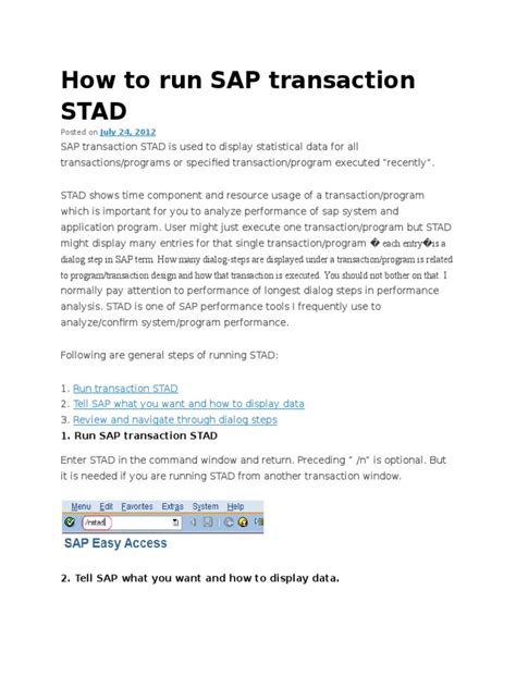 How To Run Sap Transaction Stad Pdf Database Transaction Databases