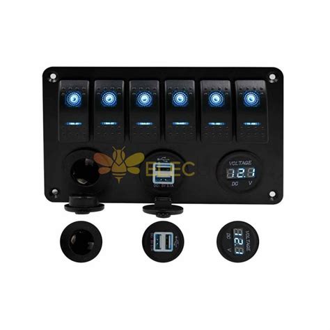 Gang Boat Rocker Switch Panel Voltmeter USB Power Marine Toggle Switches Blue LED