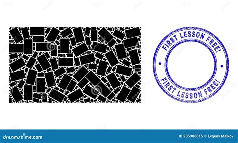 Rubber First Lesson Free Badge And Rectangle Recursive Collage Of Self Icons Stock Vector