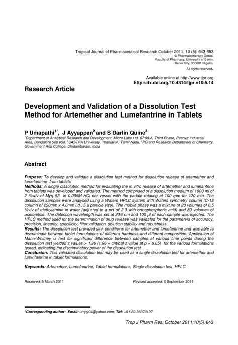 Pdf Development And Validation Of A Dissolution Test Method For